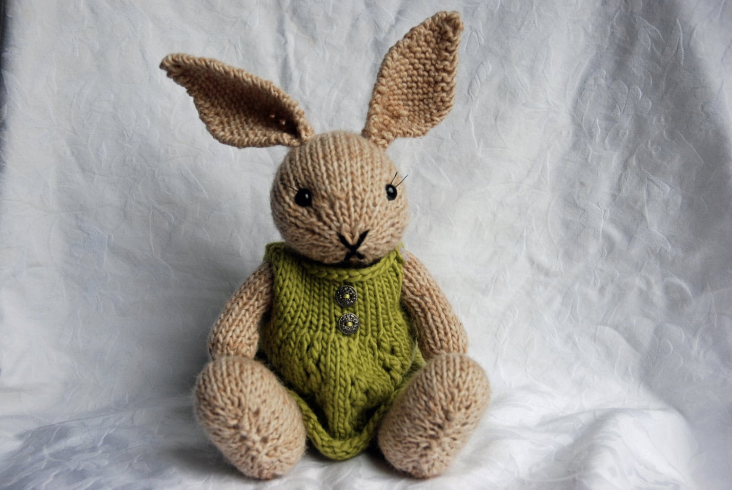 Knitted bunny rabbit toy in spring Easter dress RESERVED FOR
