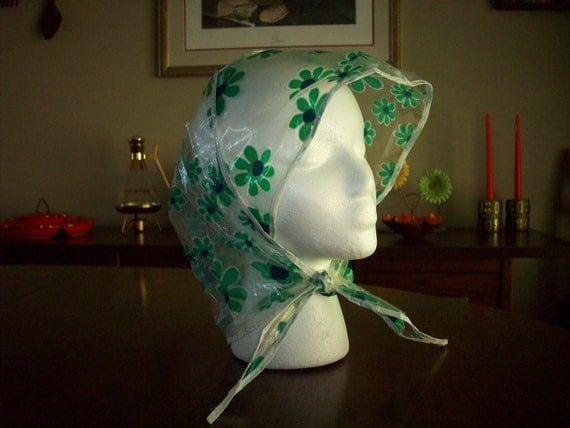Reserved Listing....Vintage Rain Hat Plastic Rain Bonnet with
