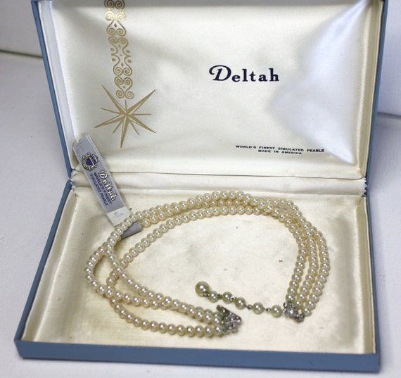 Vintage Deltah Simulated Pearl Necklace W Box 1950
