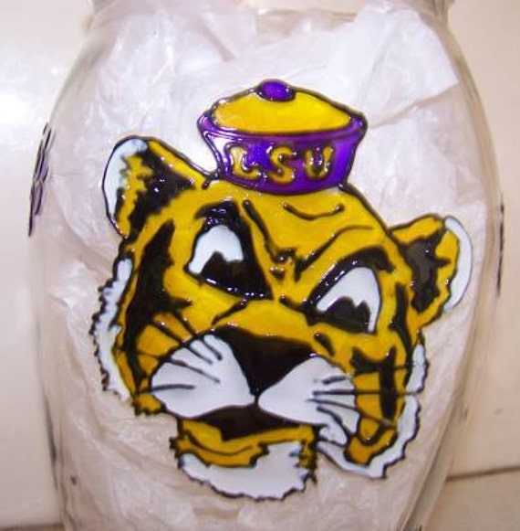 LSU Throwback Retro Mike the Tiger Hand Painted Glass Vase
