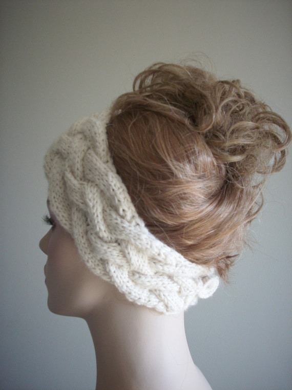 Headbands Earwarmers Head Wraps Braided Cable White Hand Knit