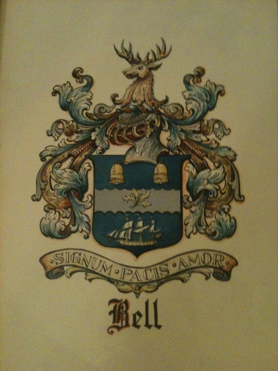 Vintage early 1900s Bell Family Coat of Arms by FarmHouseFun