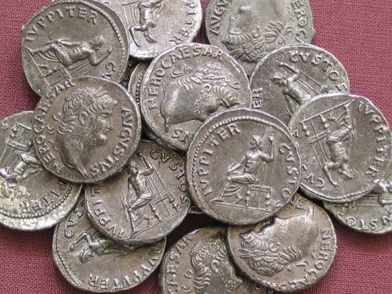 Rome Nero Denarius 54-68 AD tin replica coin by antiquanova