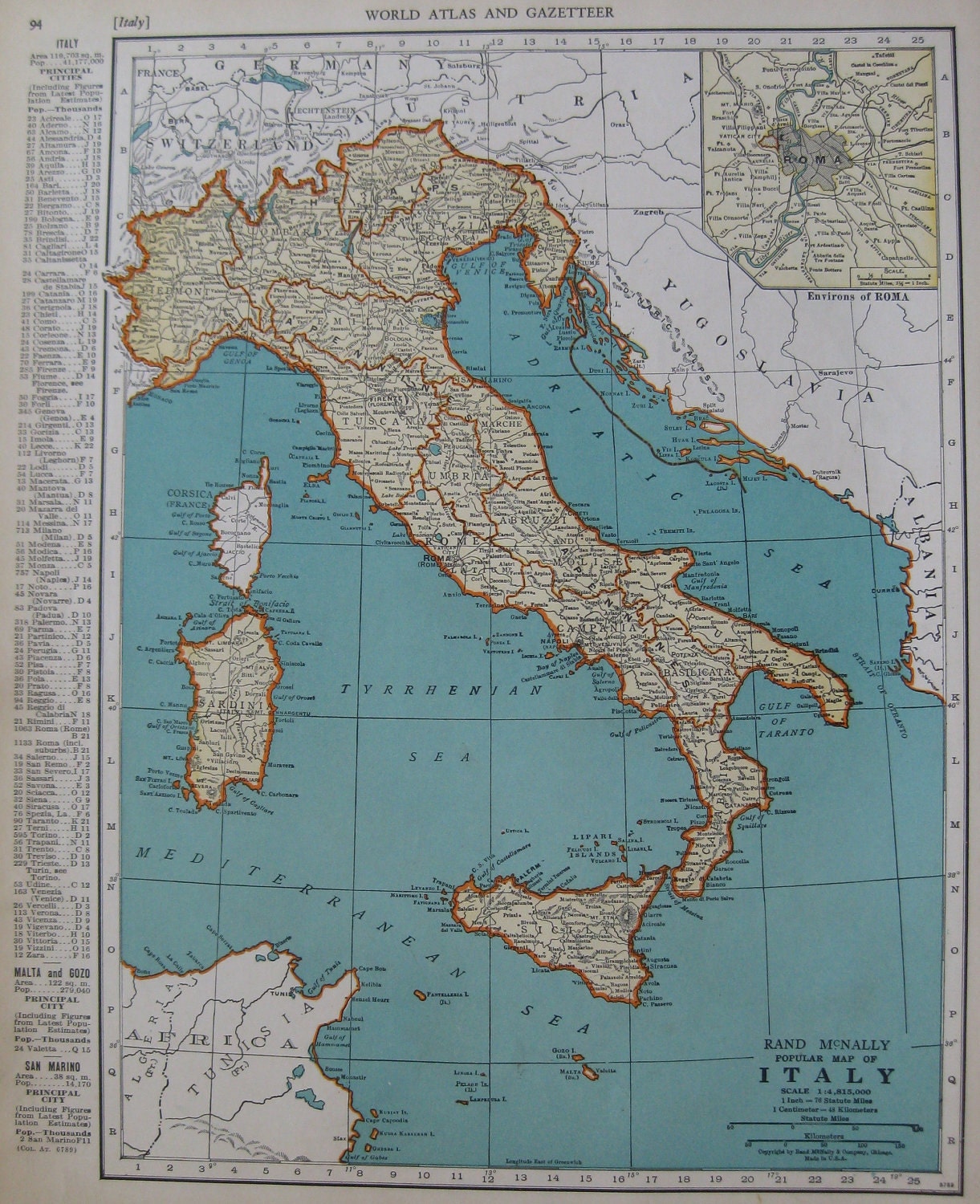 Vintage ITALY Map 1938 ORIGINAL Antique Map Beautiful 1930s