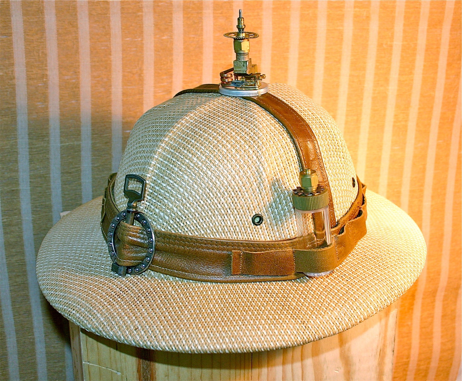 Steampunk explorers helmet safari hat with tool belt and