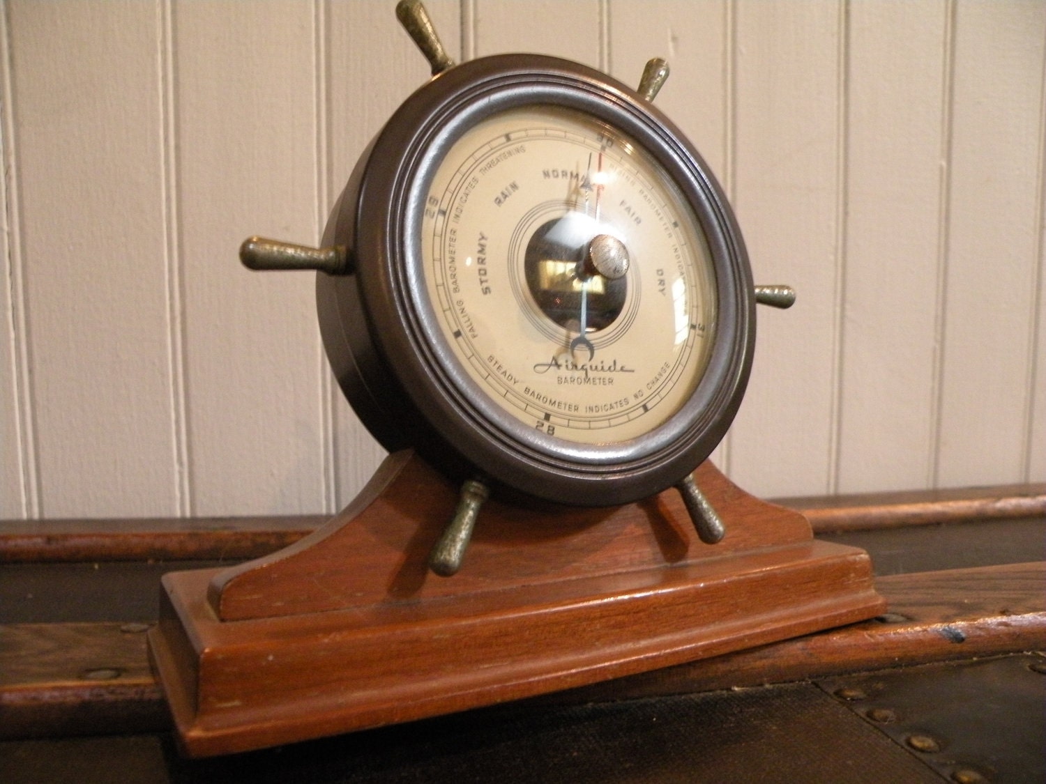 Vintage Airguide Barometer Nautical Maritime Ship Wheel