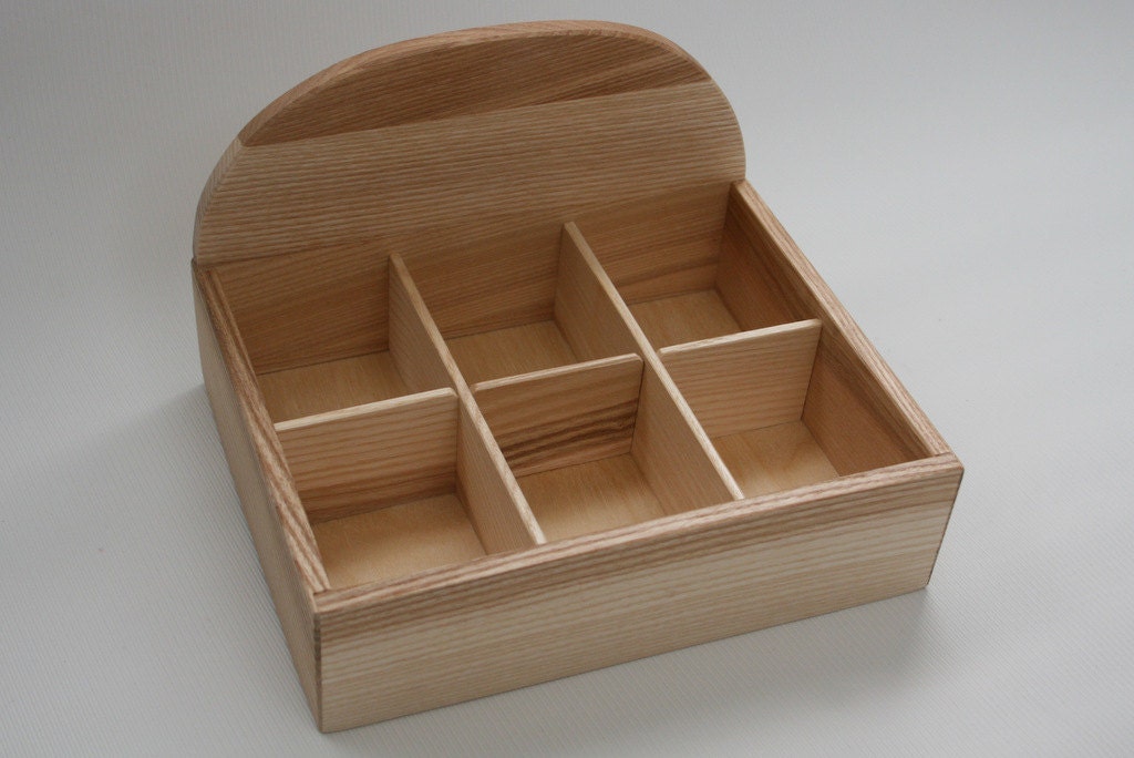 Wooden Tea Box / 6 Open Compartments Box / Ash Wood Box