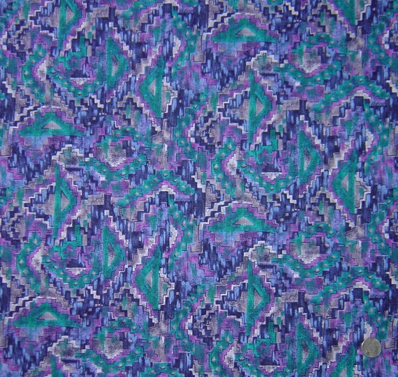 DESTASH Cotton Quilt Fabric Purple Teal and Blue 1 by overstashed