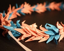 Hope Origami Crane Lei-Matte Blue and Pink