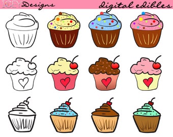 Digital Edibles Cupcakes Clipart Graphics - For Commercial and Personal Use