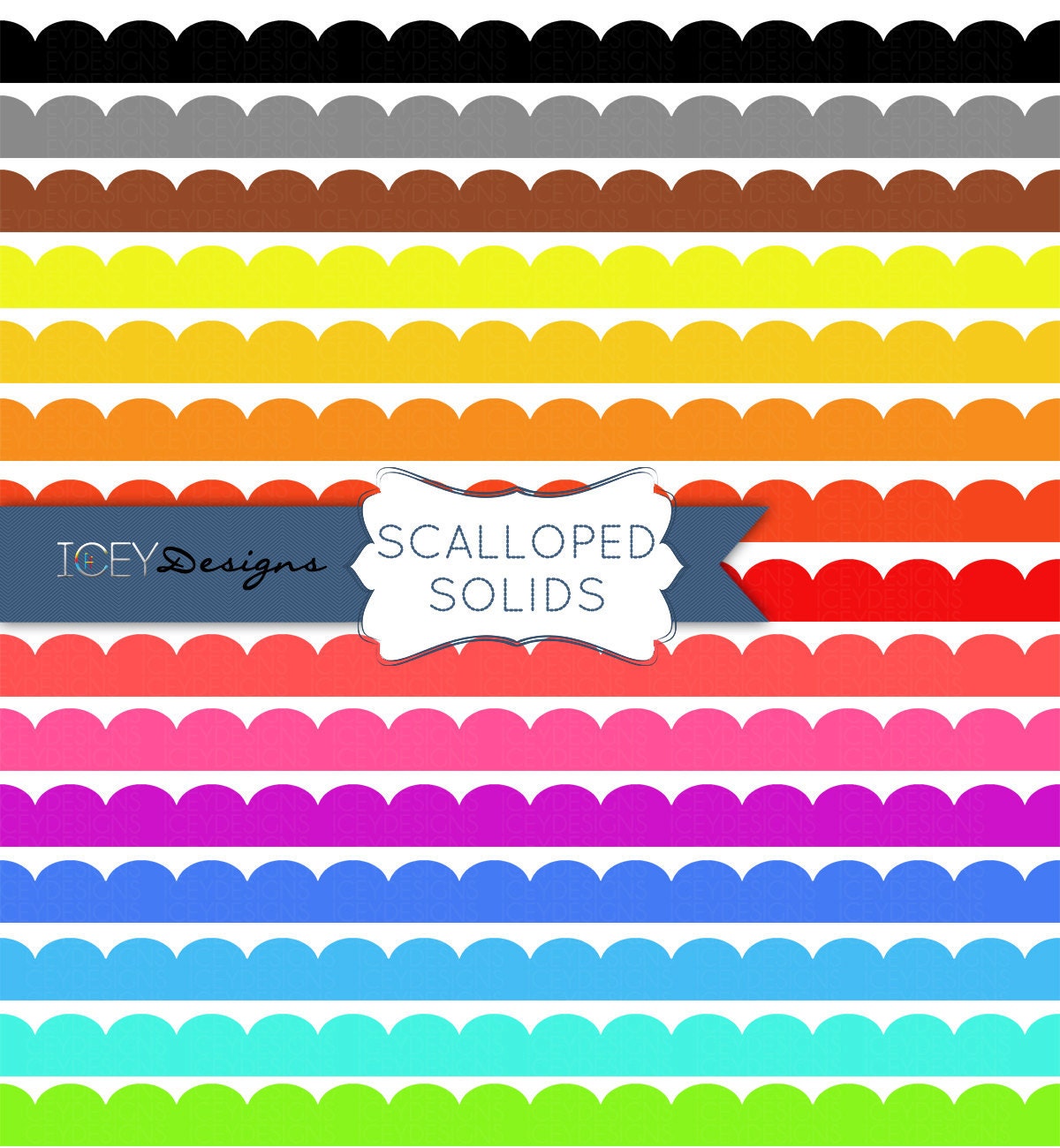 Scalloped Borders Solid and Bright Digital Clip by IceyDesigns