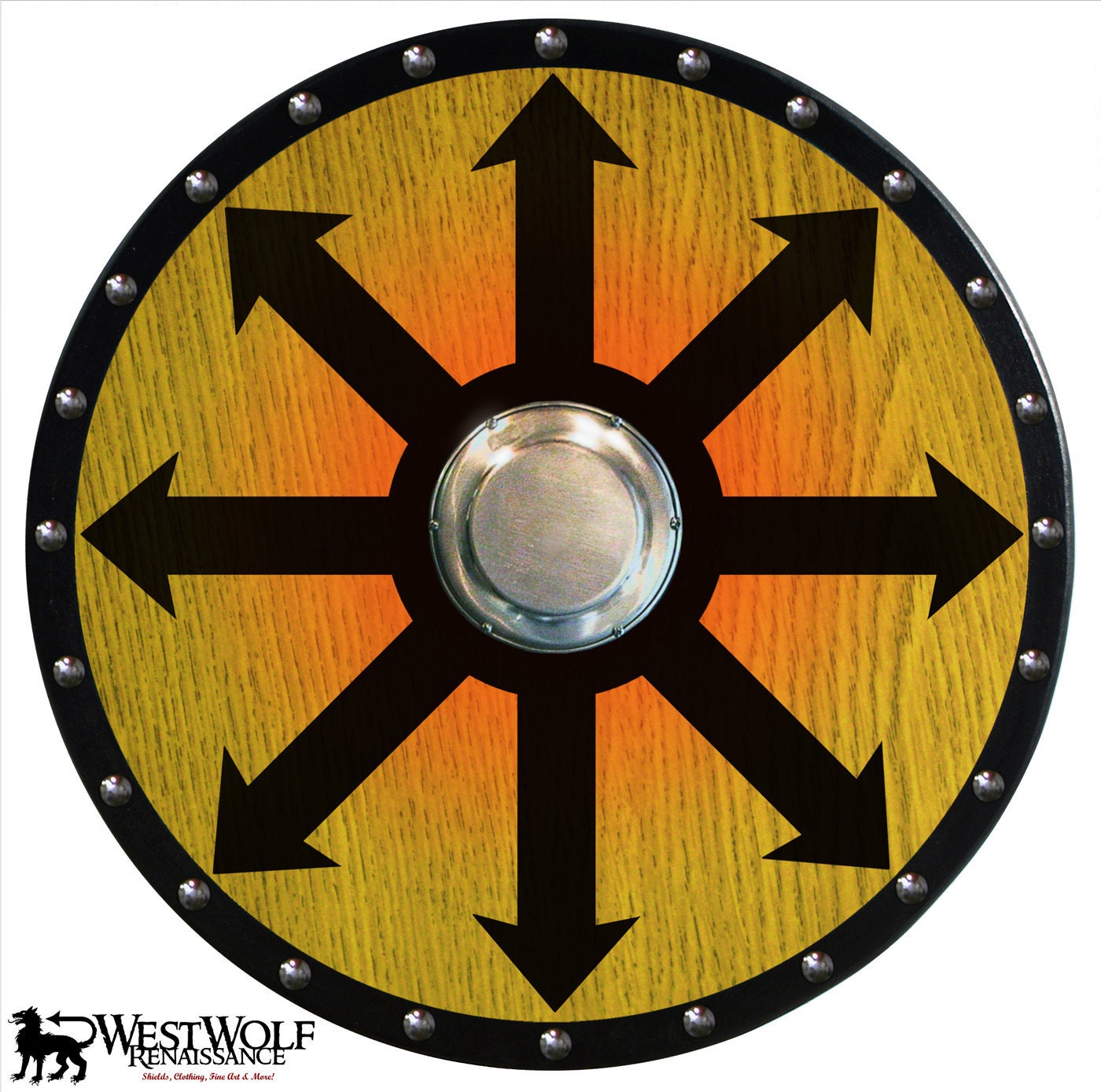 Round Wooden Viking Berserker Shield with Chaos Cross Design