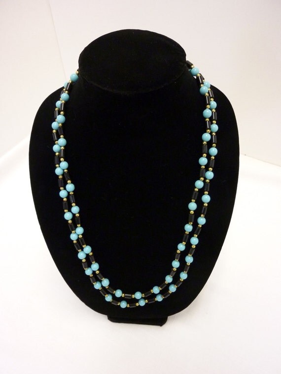 Vintage Blue Black Gold Flapper Necklace by SheLeftUsThis on Etsy