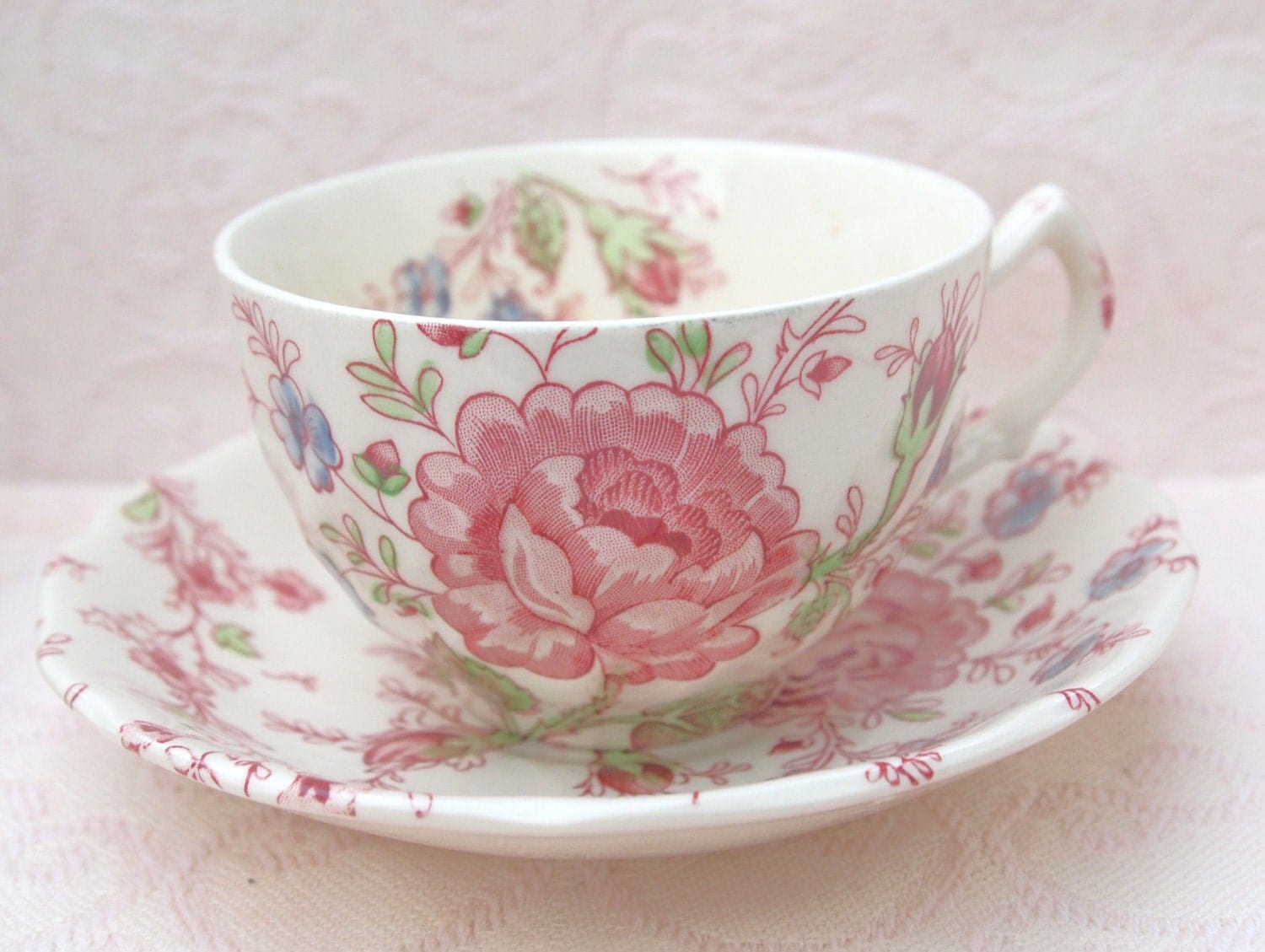 Pretty Pink Rose Chintz Teacup and Saucer Johnson Bros.