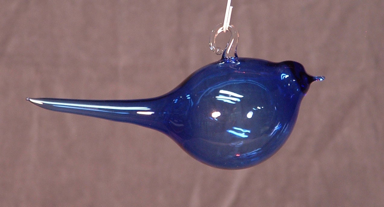 cobalt blue blown glass bird