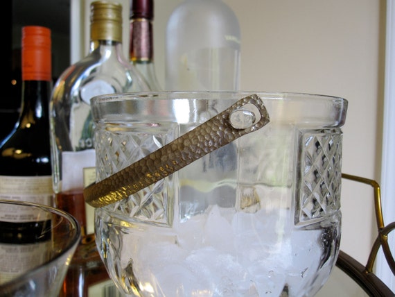 Items similar to Vintage Cut Glass Ice Bucket with Pewter Handle on Etsy