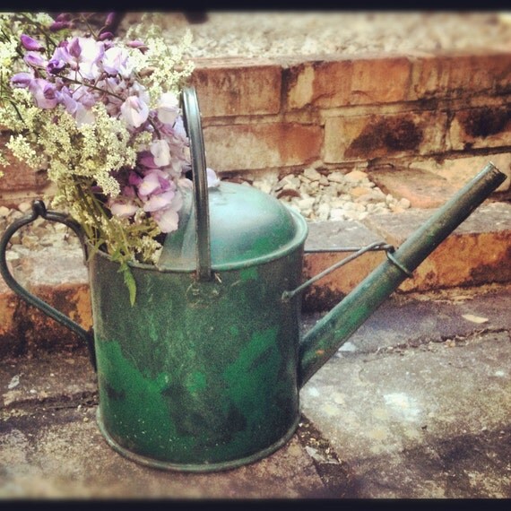 Items similar to Antique watering can - green - vintage - country ...