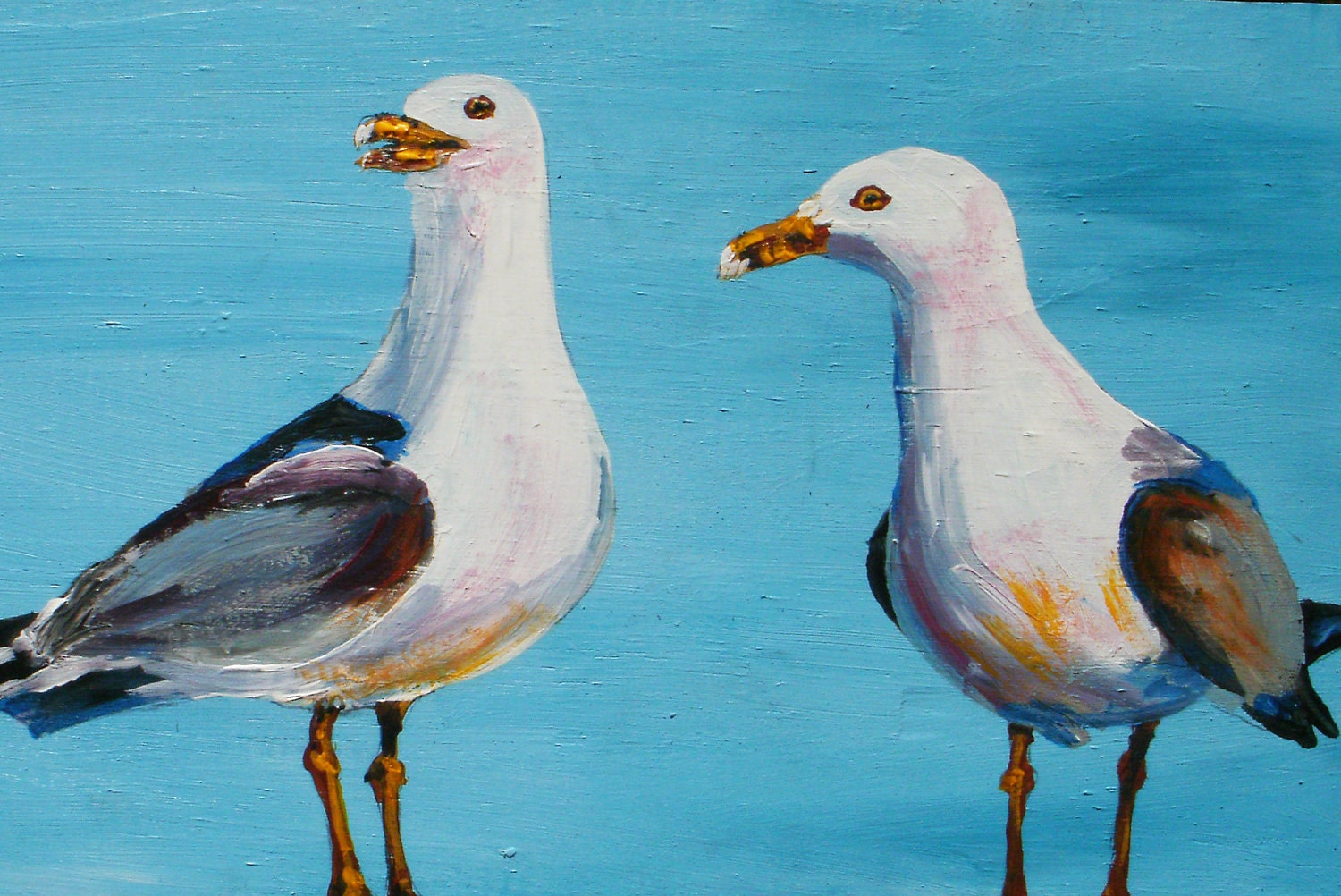 Gossiping Seagulls Painting of Seagulls Original Small