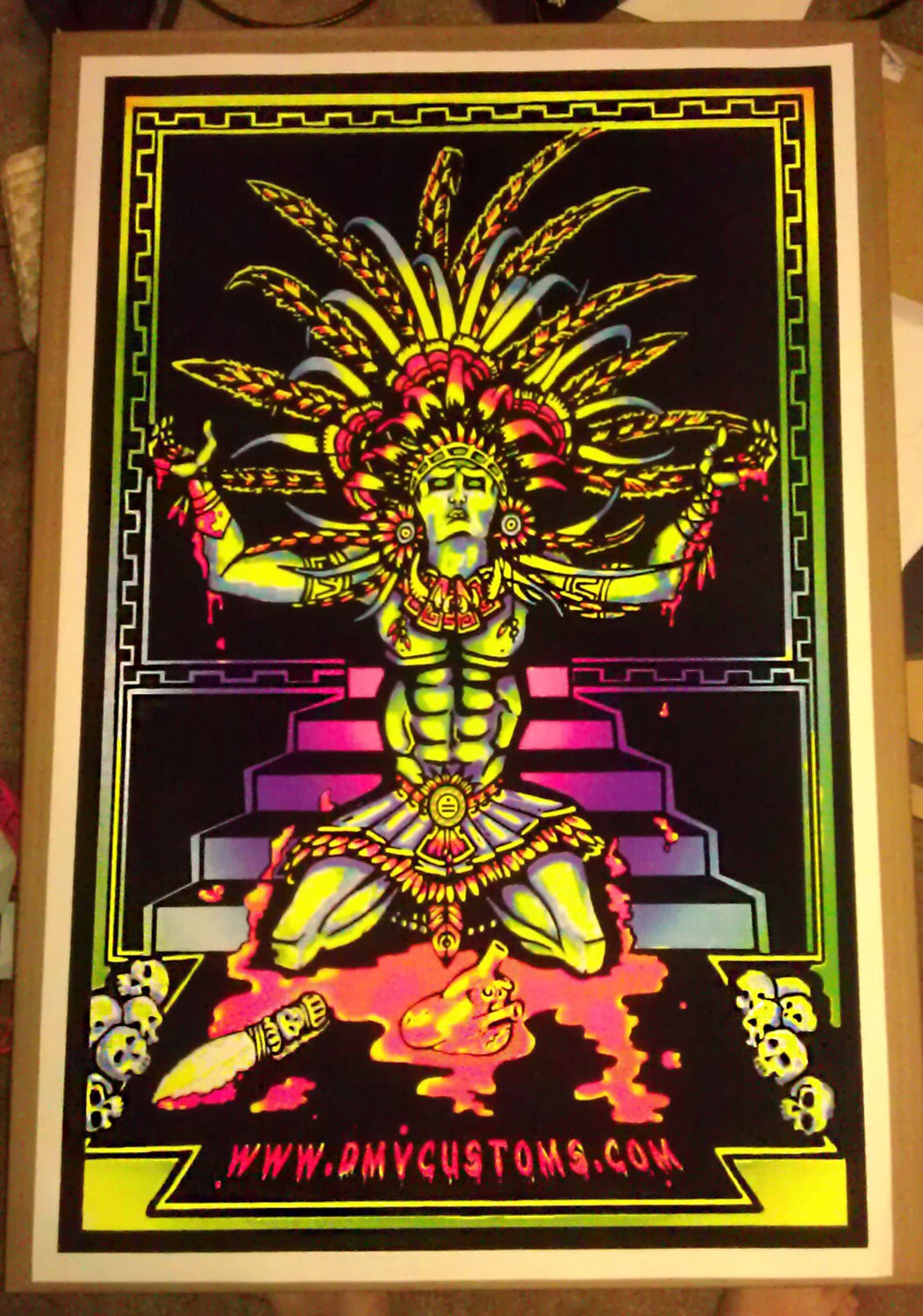 Unique Limited Edition Aztec/Mayan Black Light Poster by