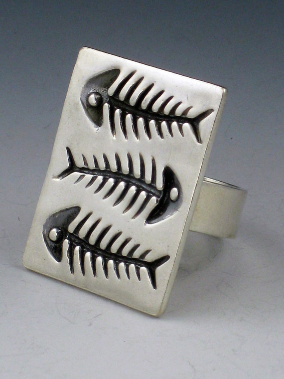 Fish Bone Ring fish ring sterling silver size 8 ring fish