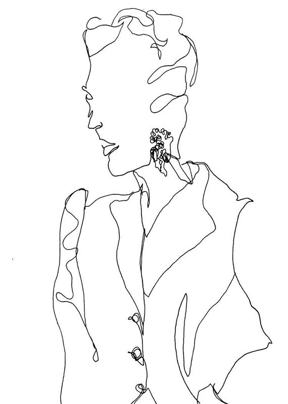 Art Pen and Ink Drawing Chic Fashion Woman Contour by vhmckenzie