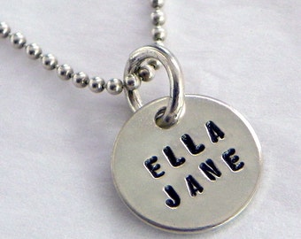 Itty Bitty Name hand stamped sterling necklace