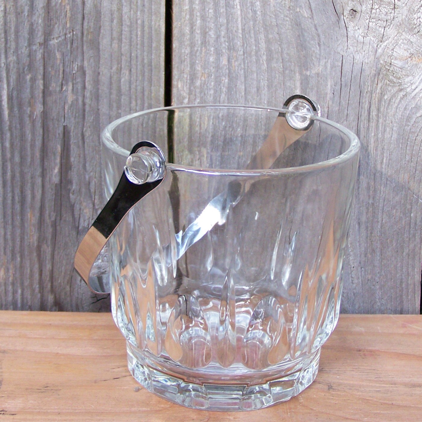 Vintage Glass Ice Bucket With Metal Handle