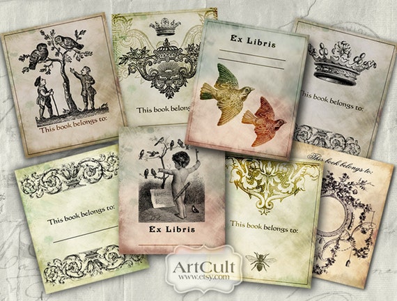 EX LIBRIS BOOKPLATES Digital Collage Sheet Printable by ArtCult