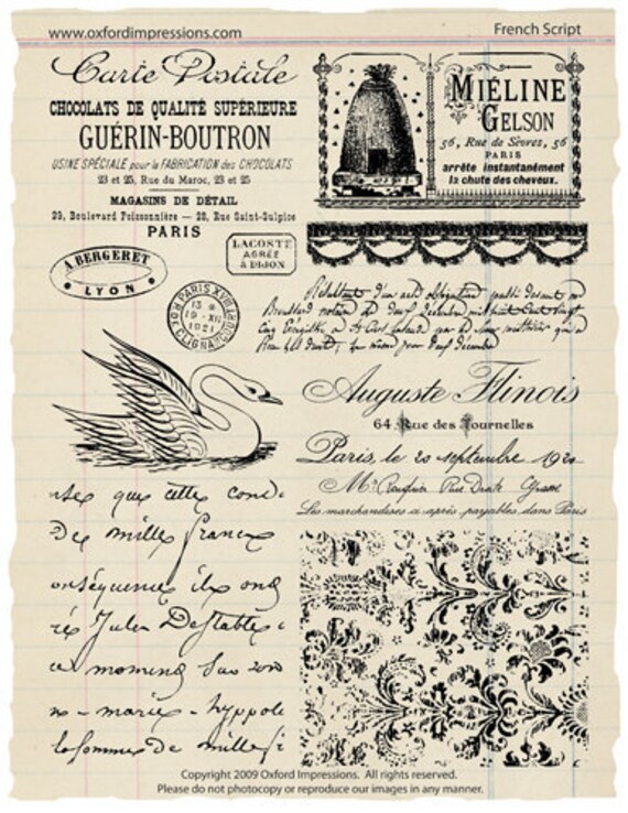 French Script Rubber Stamp Collection