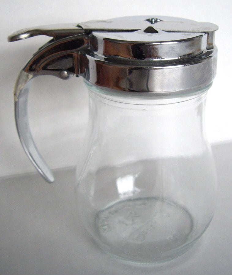 Vintage Small Syrup Pitcher, Sugar Dispenser, Glass and Chrome, Dripcut ...