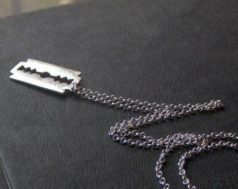 RUNS WITH RAZORS .Sterling Silver Cast Razor Blade Necklace. Unisex ...