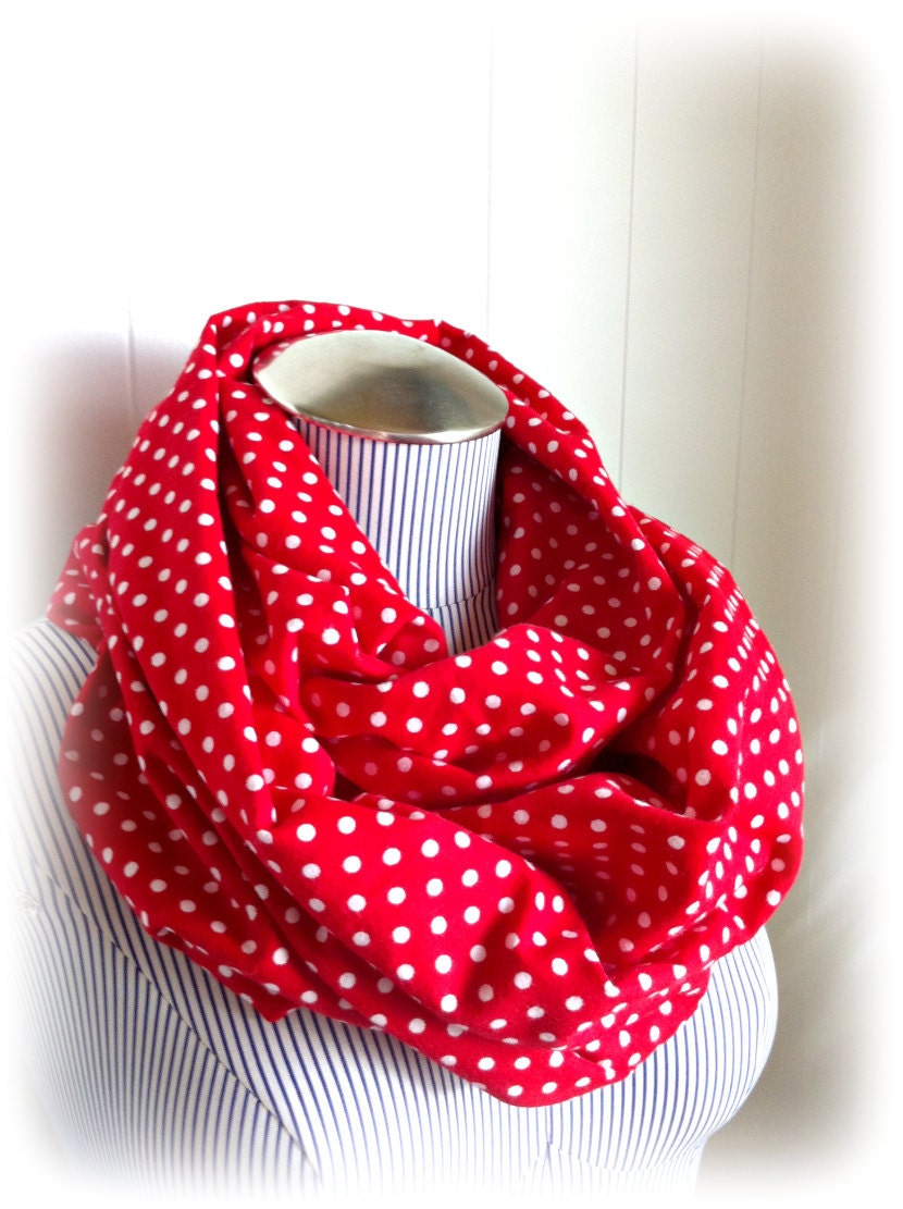 Red Polka Dot Scarf Infinity Scarf Of Red With White Polka