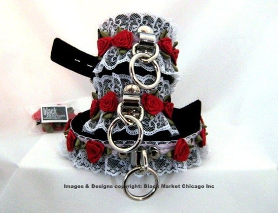 Sissy Maid Bondage Leather Collar and Restraints Set BLACK