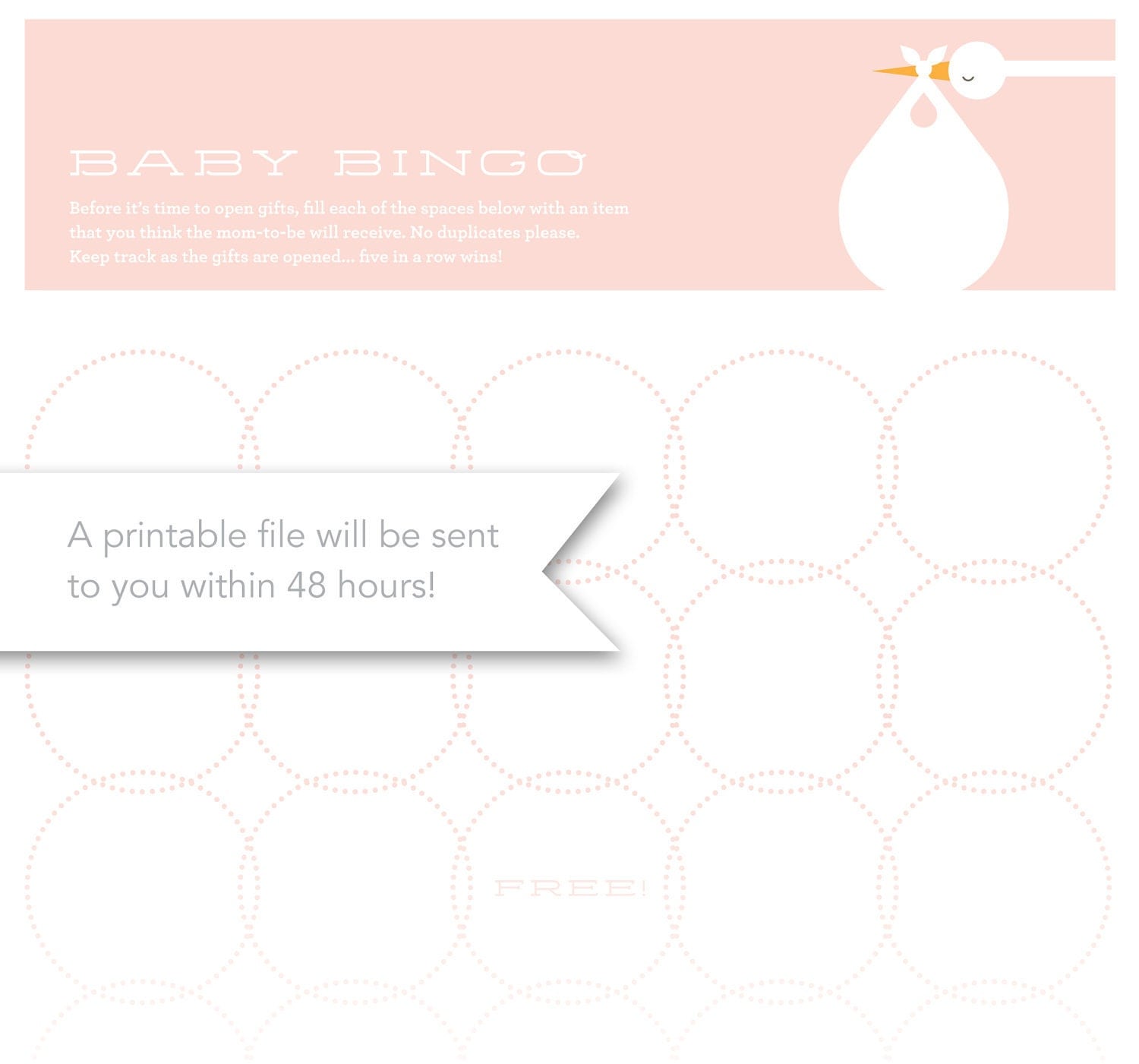 Printable Baby Stork Bingo sheet // Choose your color