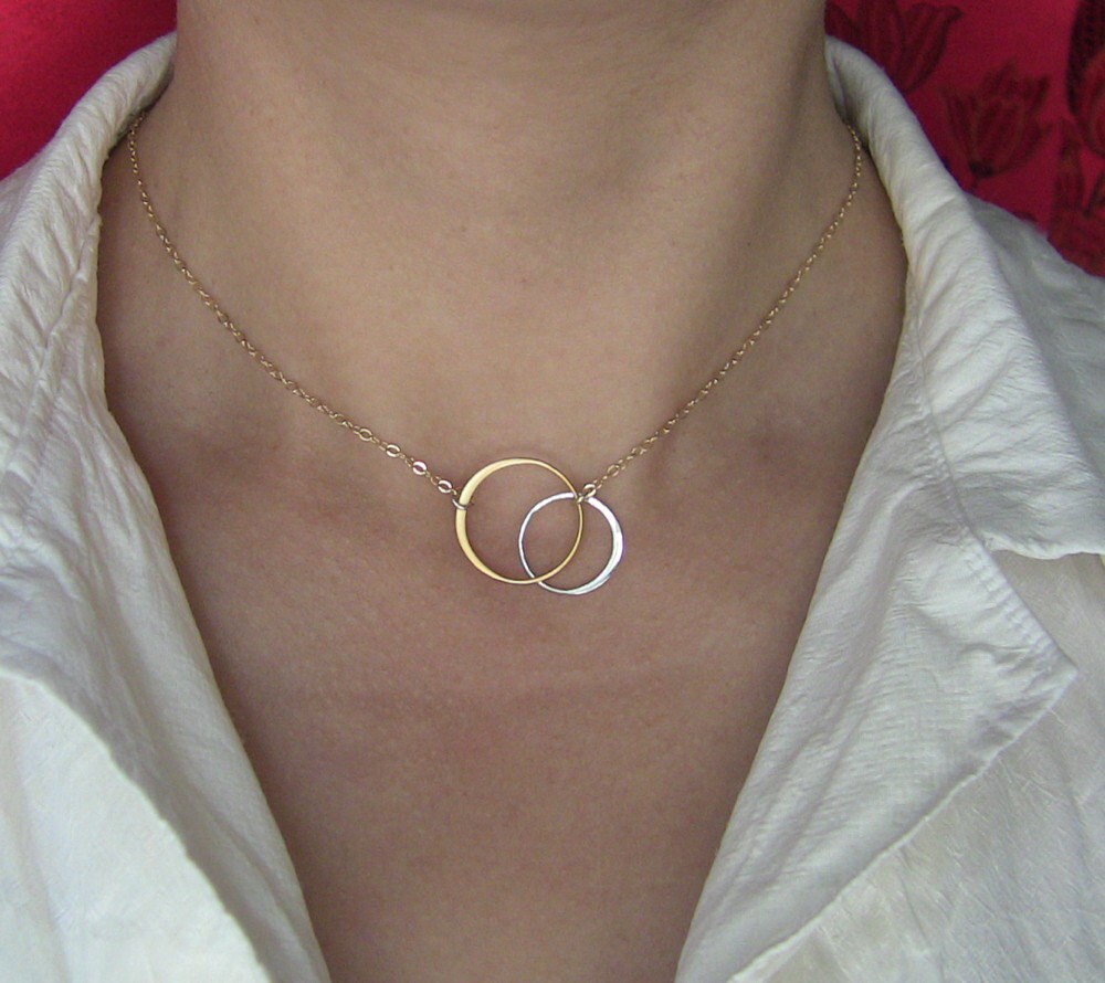 SILVER AND GOLD Elegant Eternal Circles on Gold Chain Large