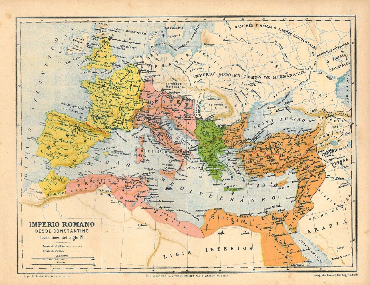 Historical Map of the Roman Empire Antique 1929 Color