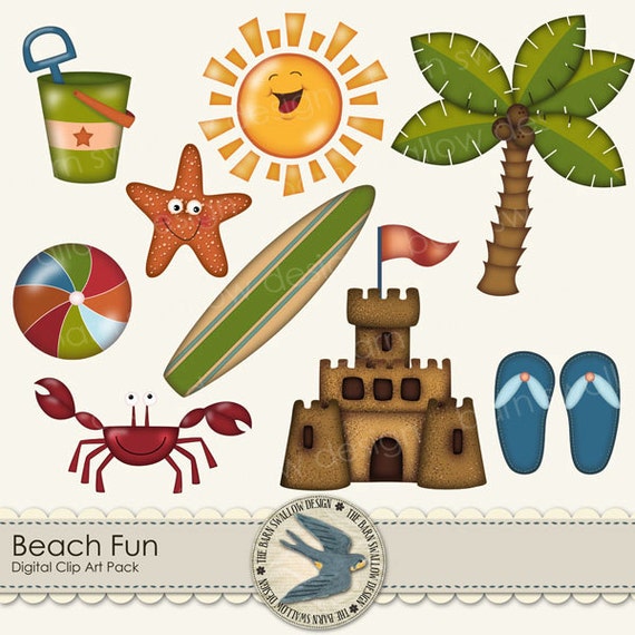 Beach Fun Digital Clip art Pack for summer beach ocean