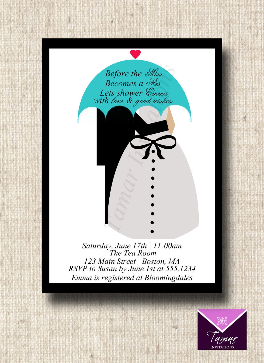 Printable Bridal Shower Invitation – Umbrella – Rain Shower Theme ...