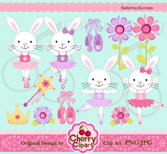 Ballerina Bunnies Digital Clipart Set for-Personal and
