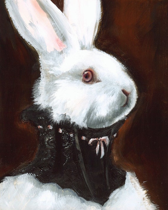 dark goth halloween decor Hattie Albino White Rabbit Art