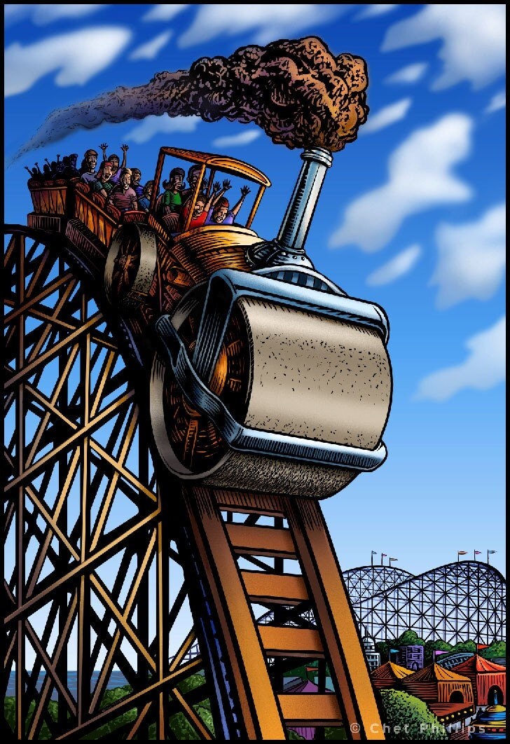Steam Roller Coaster 8 x 10 Whimsical Roller