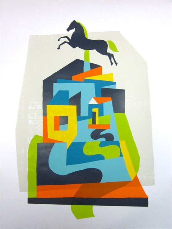 Items similar to The Road Home, a colorful screenprint on Etsy