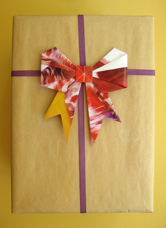 Upcycled Paper Gift Bows Colorful Unique Gift by DeepBlueNotion