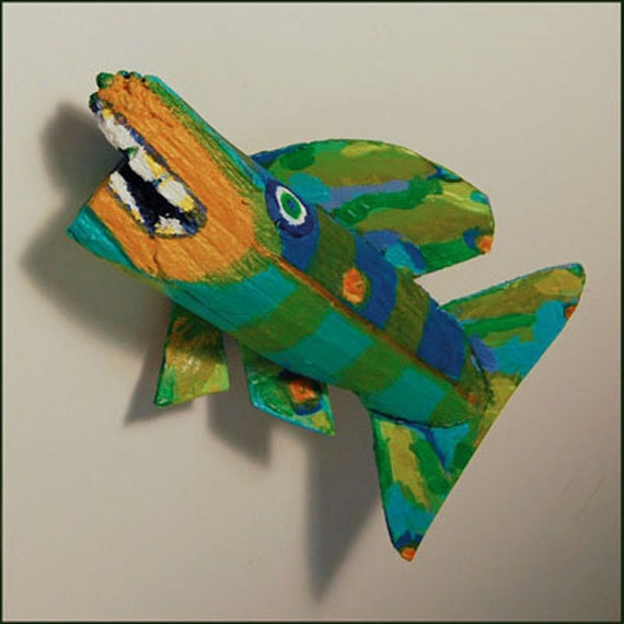 Unique Colorful 3d Fish Art Original Whimsical Fish Recycled