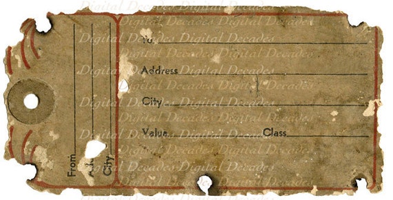 Vintage Shipping Address Label Trunk Mail Digital Image