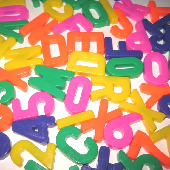 Vintage Plastic Colored Alphabet Letters Numbers and Symbols