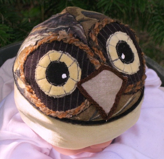 Items similar to Cotton Fleece Owl Unisex Camo Beanie Hat, Newborn to ...