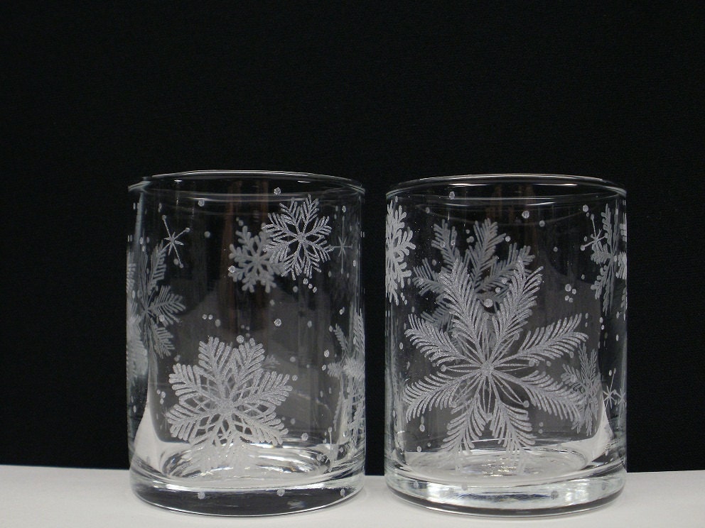 Snowflake Candle Holders 2 . Hand Engraved 'Floating