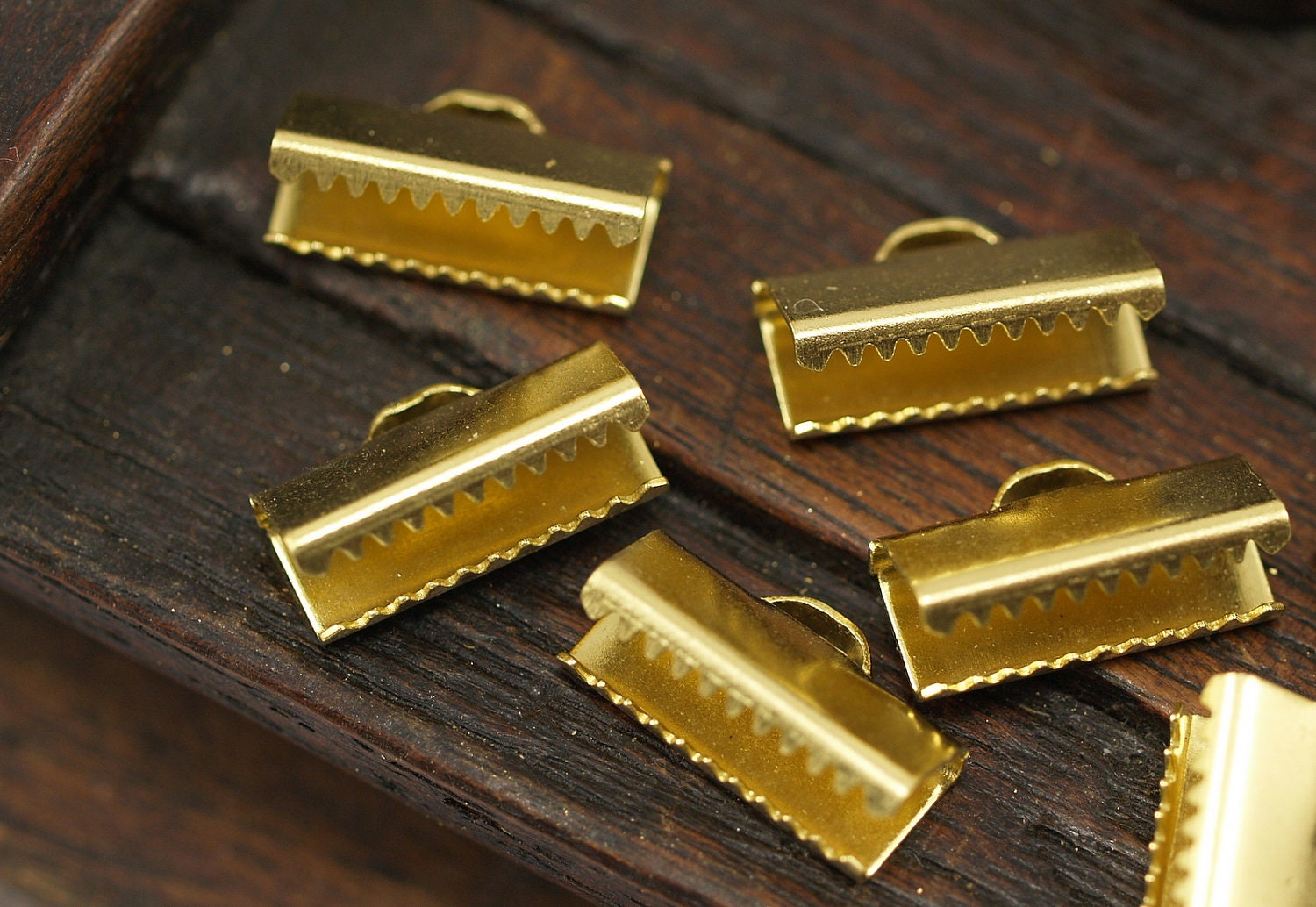 Ribbon Crimp End 100 Raw Brass Ribbon Crimp Ends With Loop