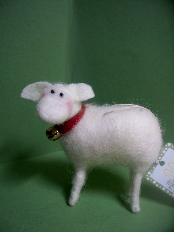 White Sheep Felted Wool Ornament by WhimsicalWoolies on Etsy